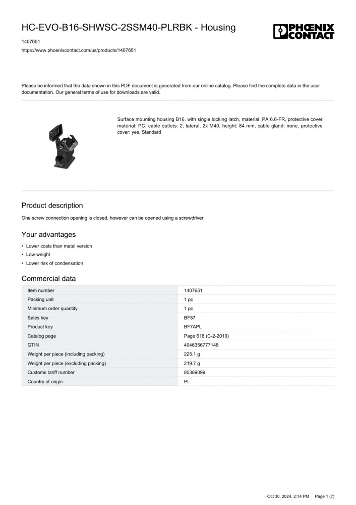 Phoenix Contact 1407651 product documentation page 1