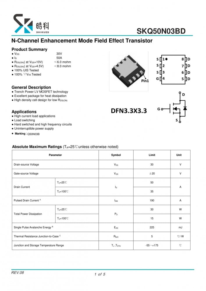 SKQ50N03BD datasheet page 1