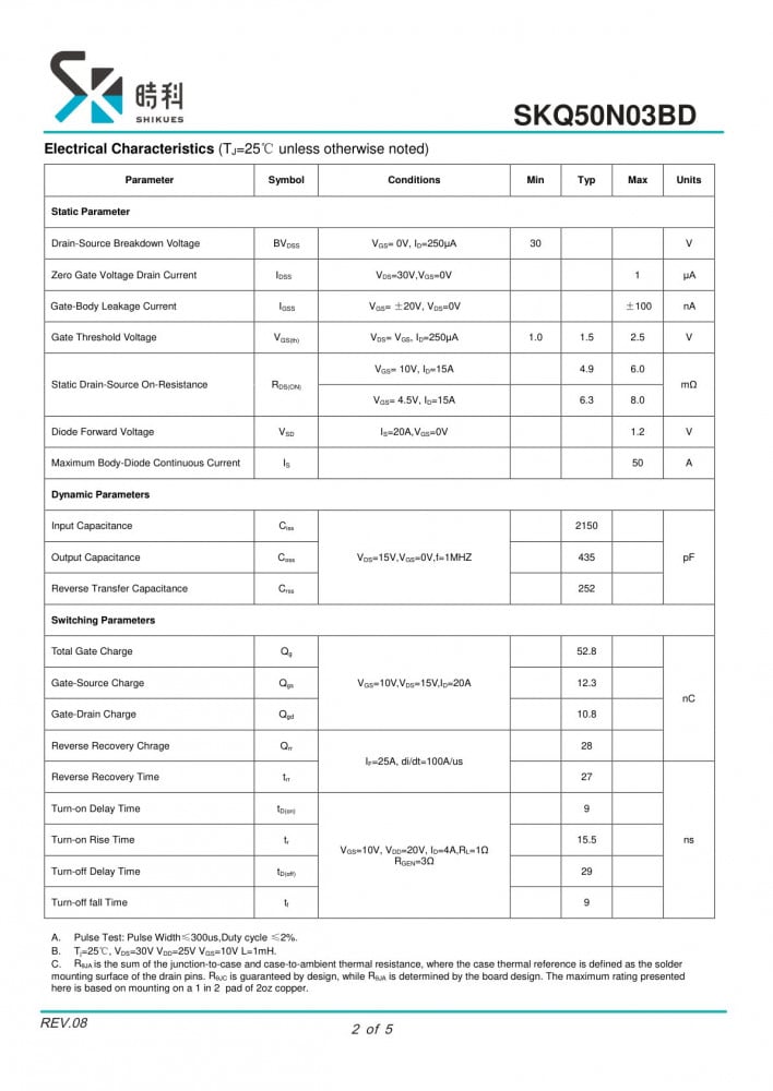 SKQ50N03BD datasheet page 2