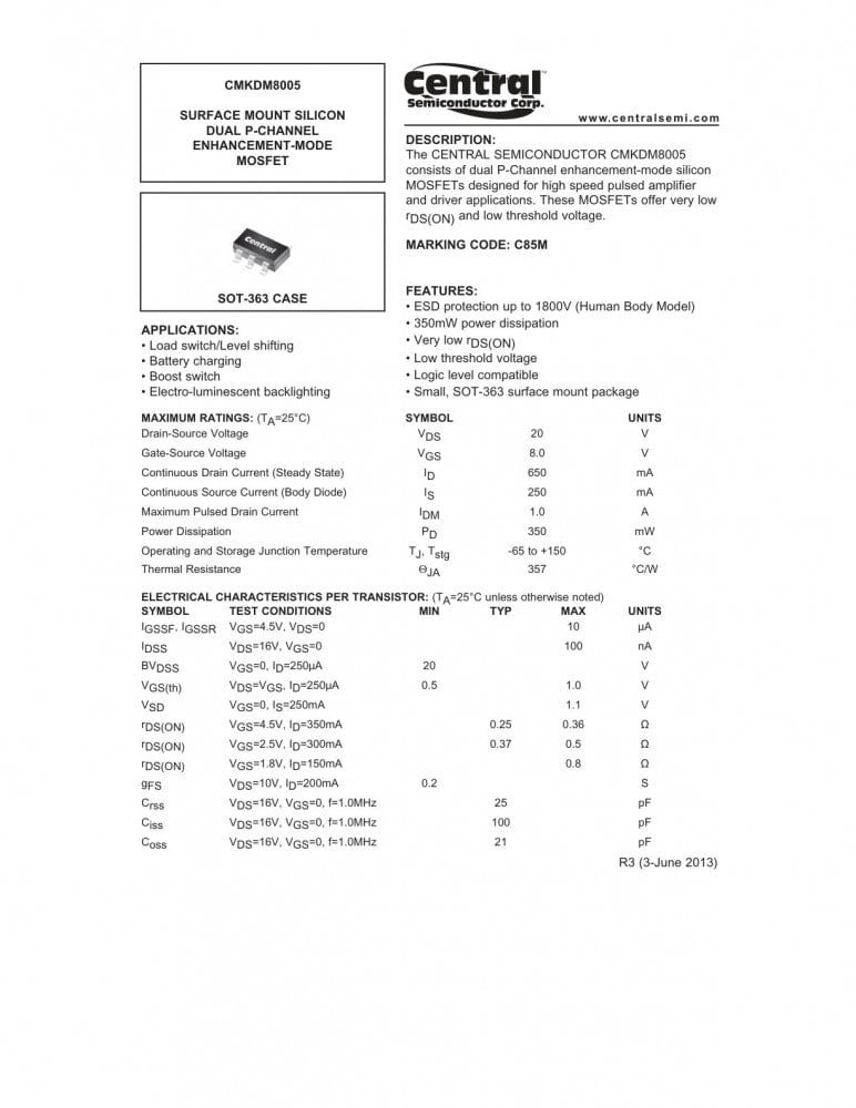 CMKDM8005 datasheet page 1
