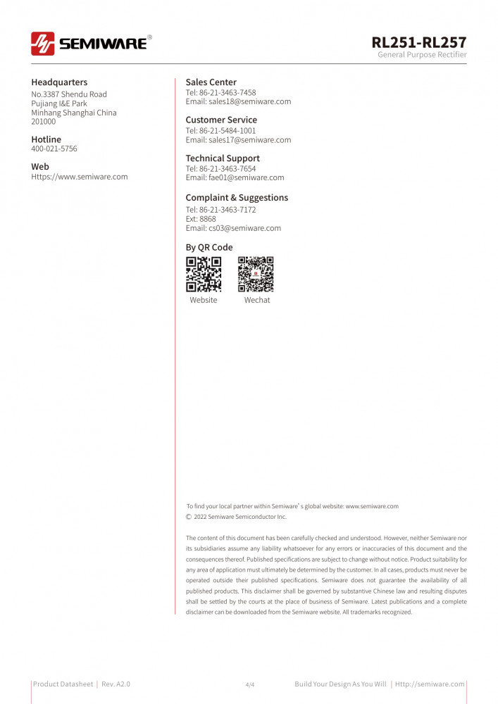 SEMIWARE RL254 datasheet page 4