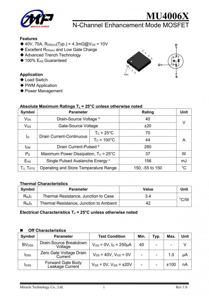 MU4006X datasheet page 1