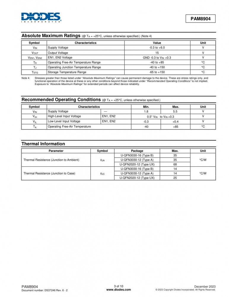 PAM8904JER datasheet page 3