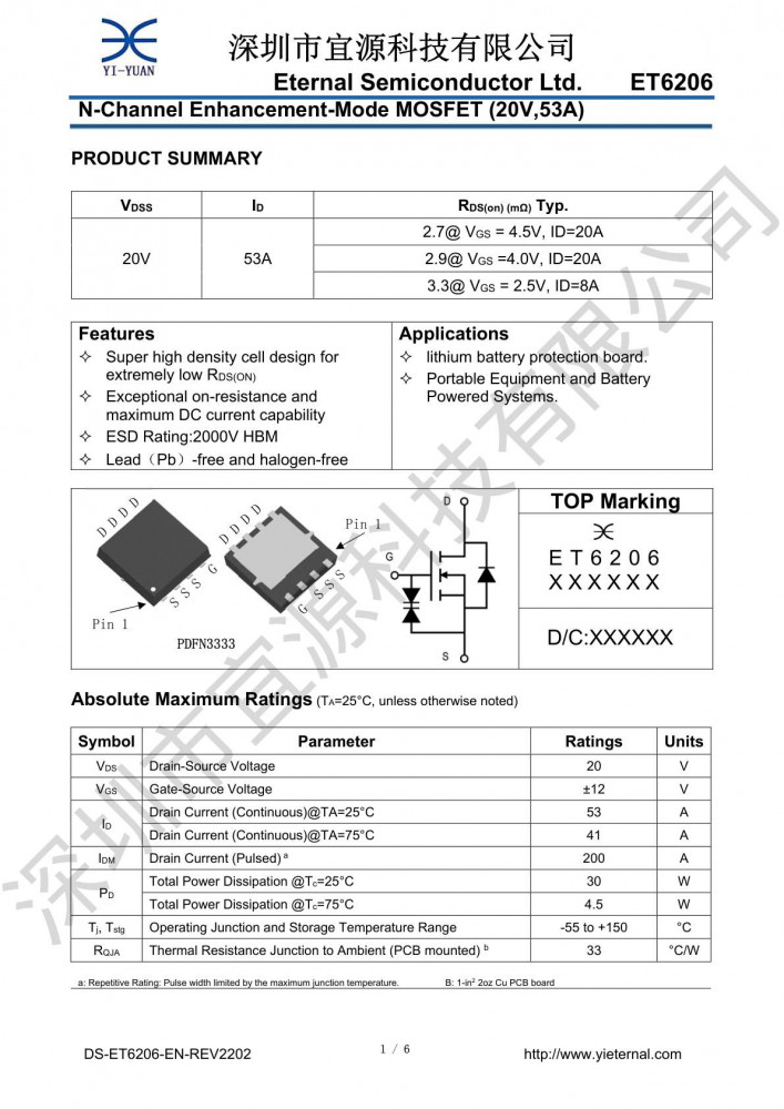 ET6206 datasheet page 1