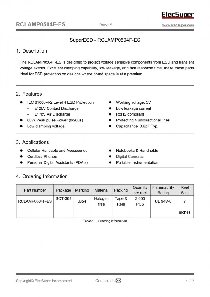 RCLAMP0504F-ES datasheet page 1