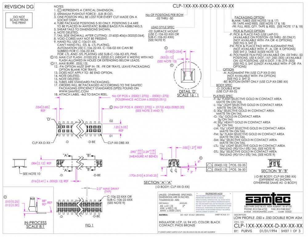 Samtec CLP drawing page 1