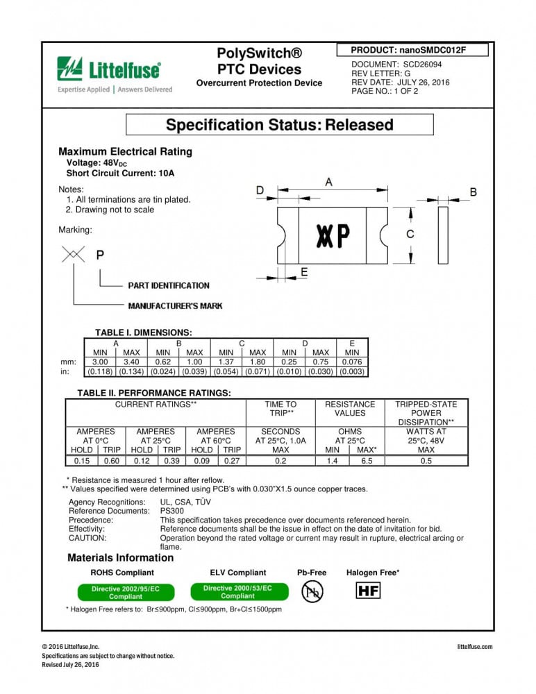 NANOSMDC012F-2 technical document page 1