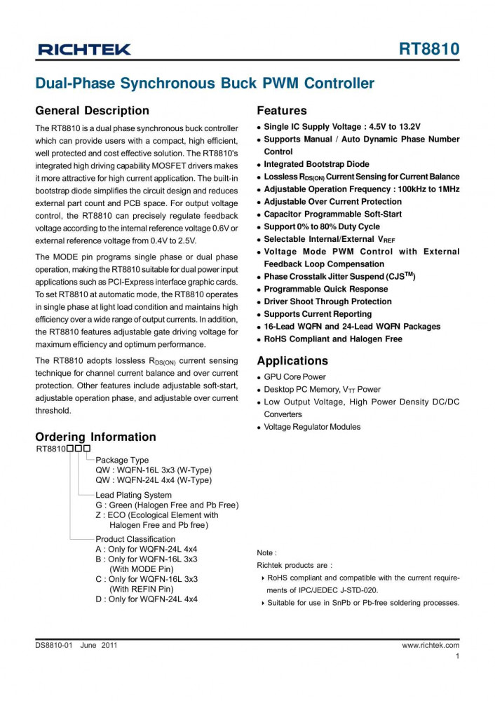 RT8810 datasheet page 1