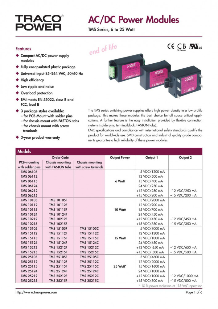 TMS series datasheet page 1