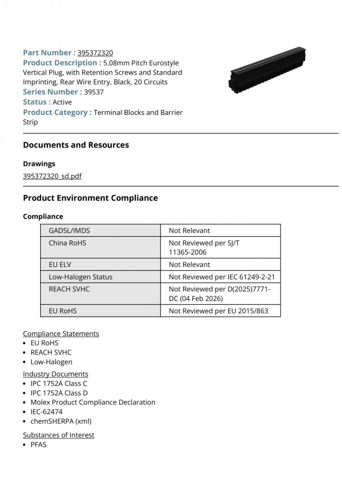 MOLEX product document page 1