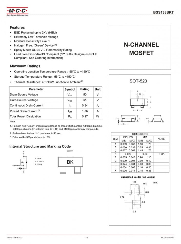 BSS138BKT-TP datasheet page 1