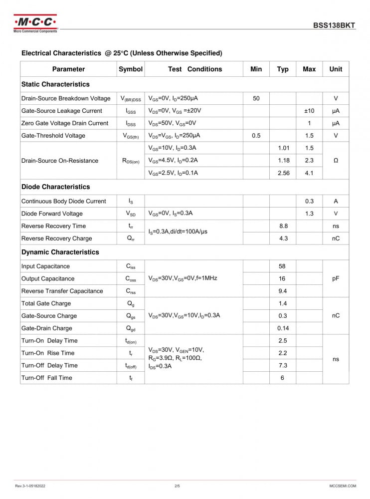BSS138BKT-TP datasheet page 2