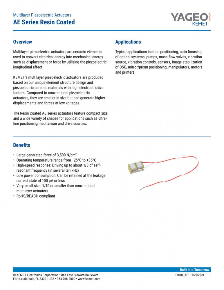 KEMET AE series technical document page 1