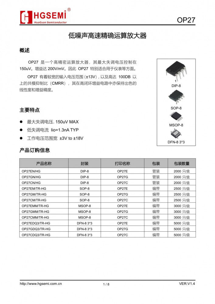 OP27 datasheet page 1