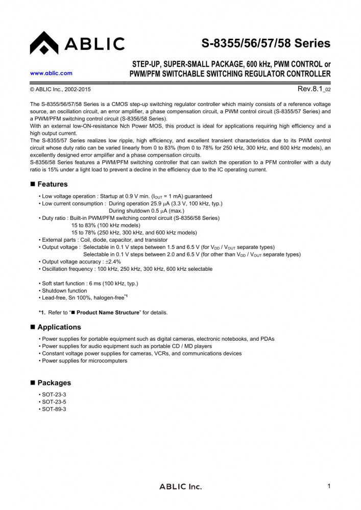 ABLIC S-8355/56/57/58 datasheet page 1