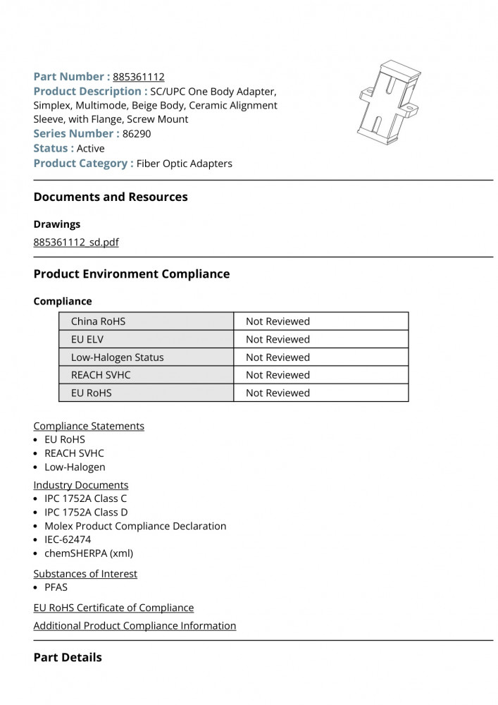 MOLEX 885361112 technical drawing page 1