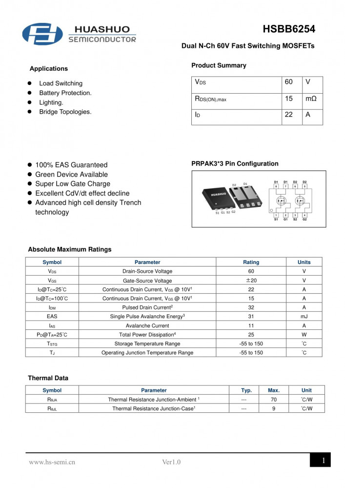 HSBB6254 datasheet page 1