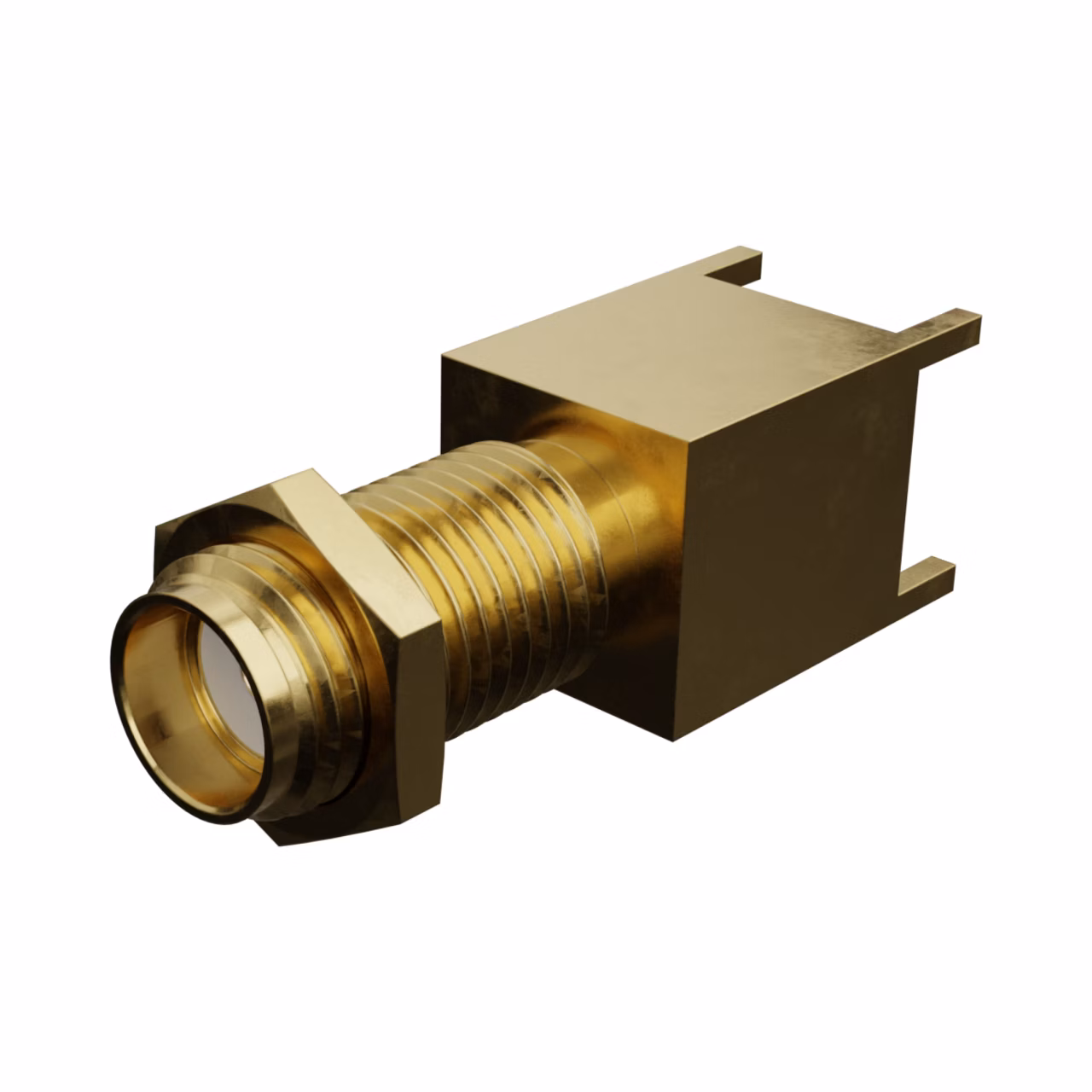 SMA Jack, Straight, Bulkhead Receptacle, PCB, Through Hole, with Hex Nut, Brass Body, Gold (Au) Plated, Tray, 50 Ohms for sale