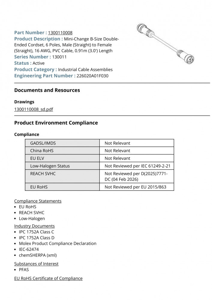 MOLEX 1300110008 technical drawing page 1