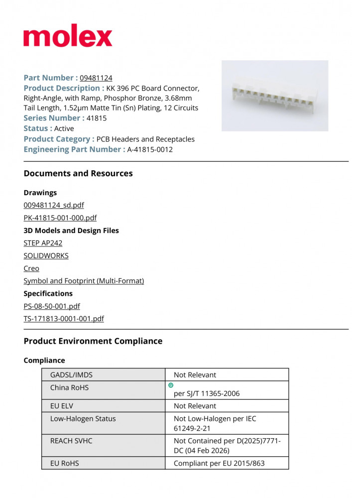 KK 396 connector specification page 1