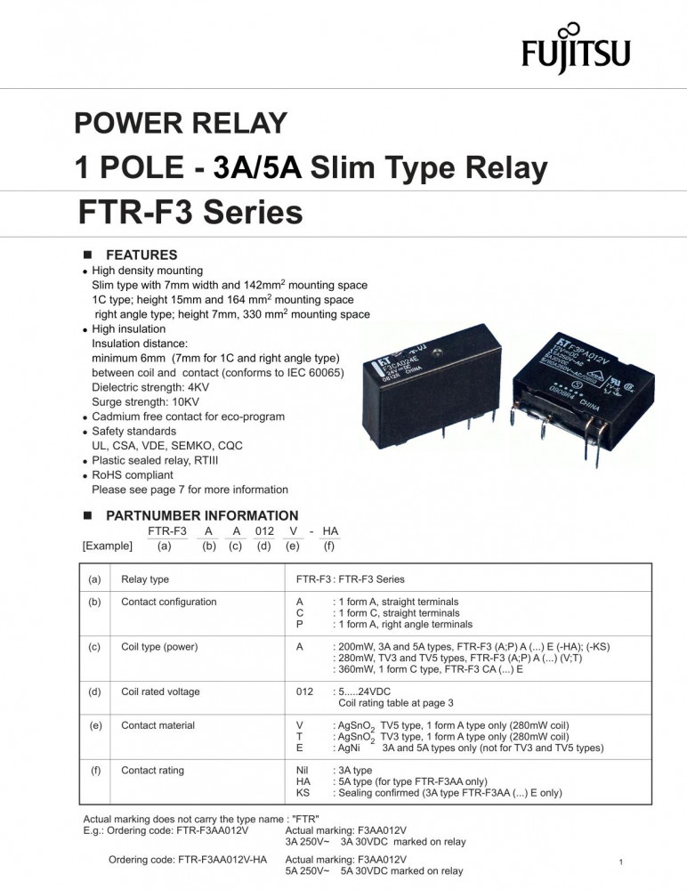 FTR-F3 datasheet page 1