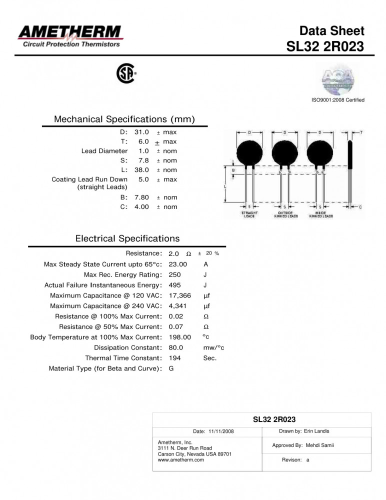 Ametherm SL32 2R023 datasheet preview