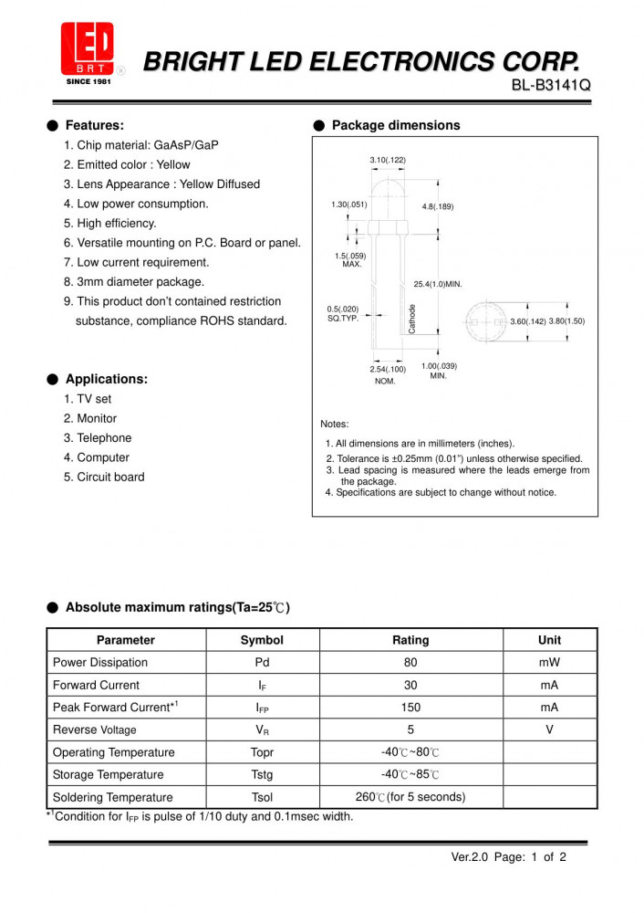 BL-B3141Q datasheet page 1