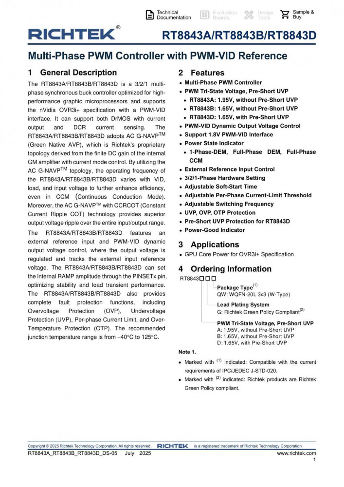 RT8843 datasheet page 1