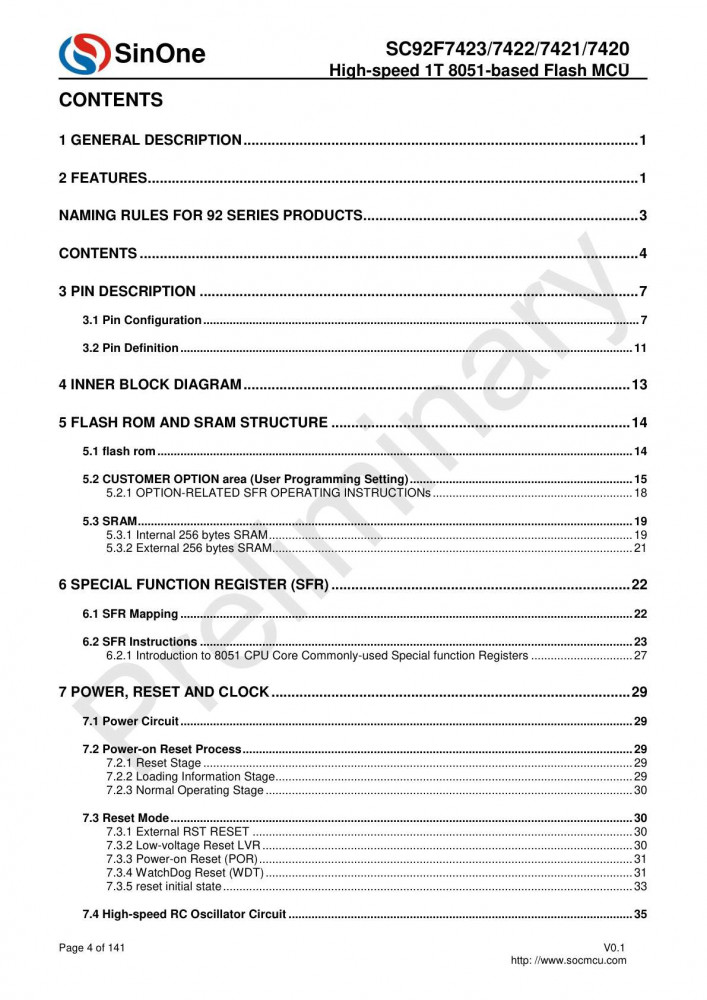 SC92F7422 document preview, page 4