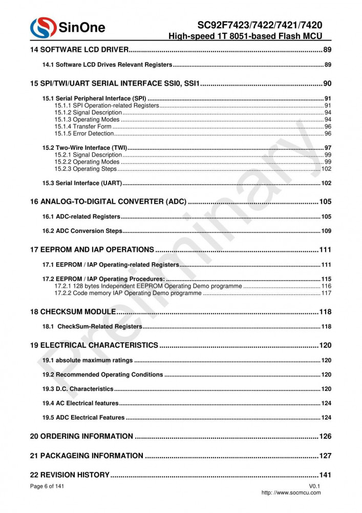SC92F7422 document preview, page 6