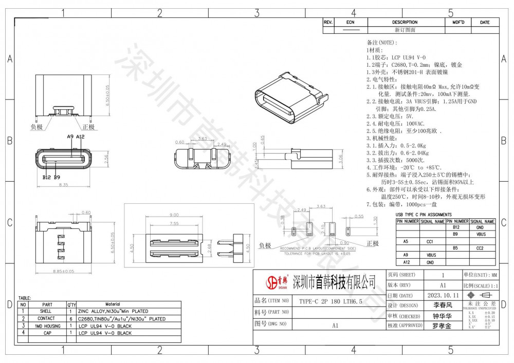 TYPE-C 2P 180 LTH6.5 technical document page 1