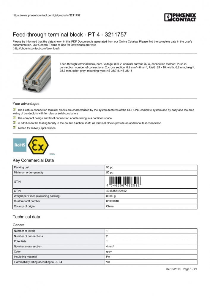 Phoenix Contact PT 4 datasheet page 1