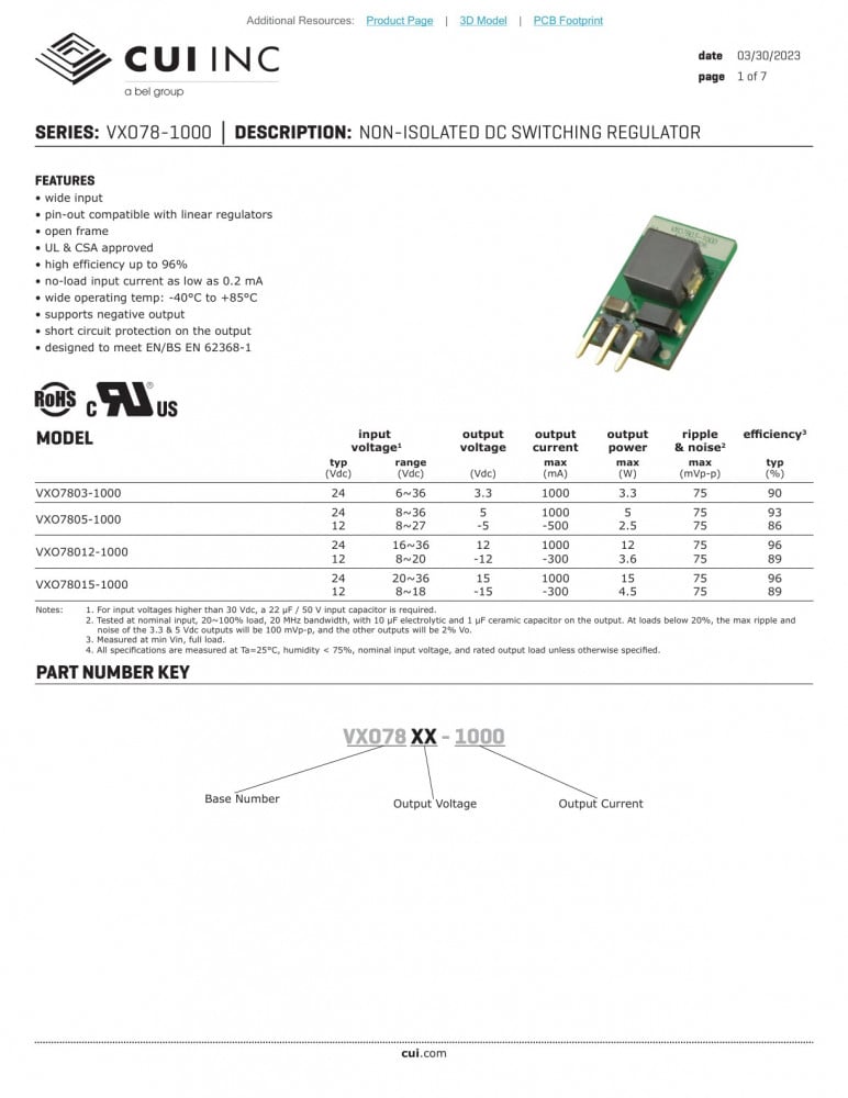 CUI VXO7803-1000 datasheet page 1
