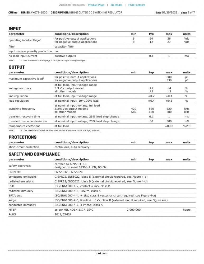 CUI VXO7803-1000 datasheet page 2