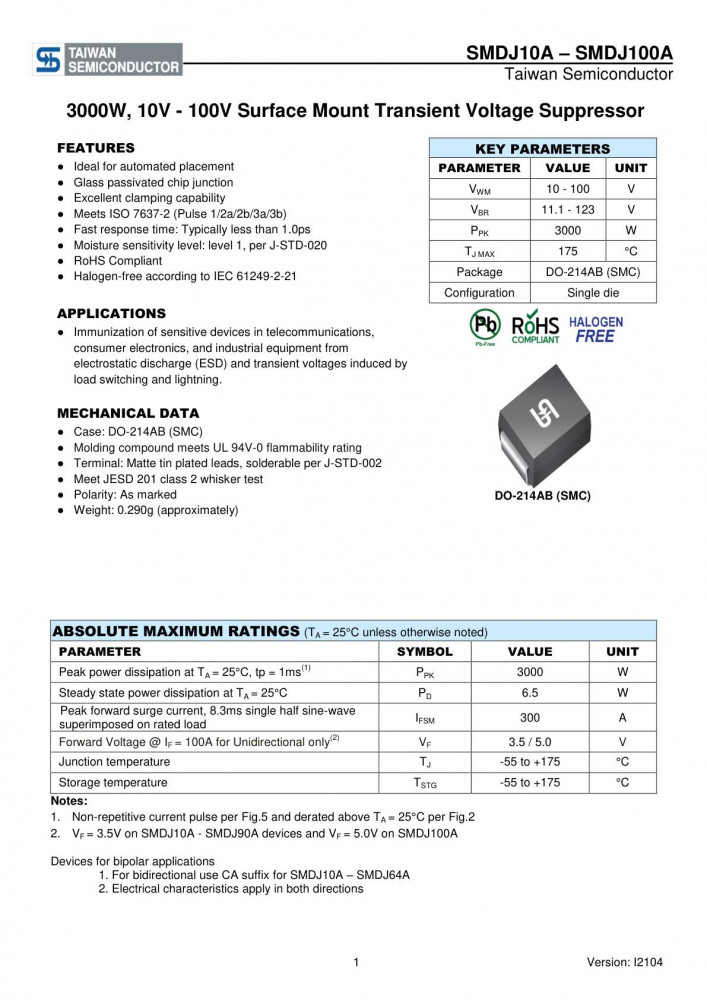 SMDJ54CA datasheet page 1