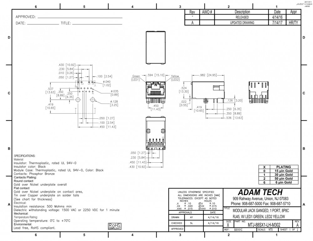 MTJ-88SX1-LH-M302 technical drawing page 1