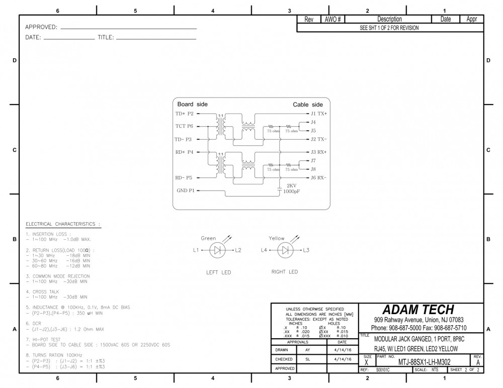 MTJ-88SX1-LH-M302 technical drawing page 2