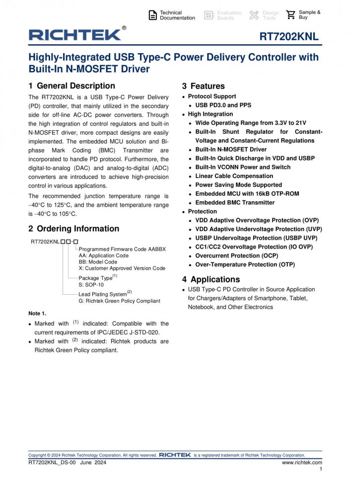 RT7202KNL datasheet preview page 1