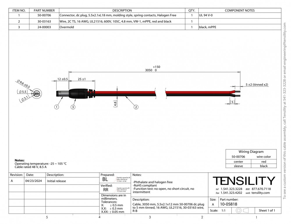 10-05818 product drawing and wiring information