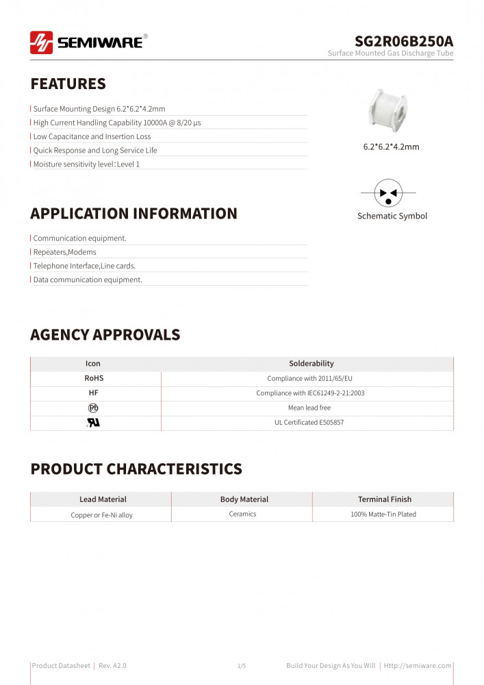 SG2R06B250A technical document page 1