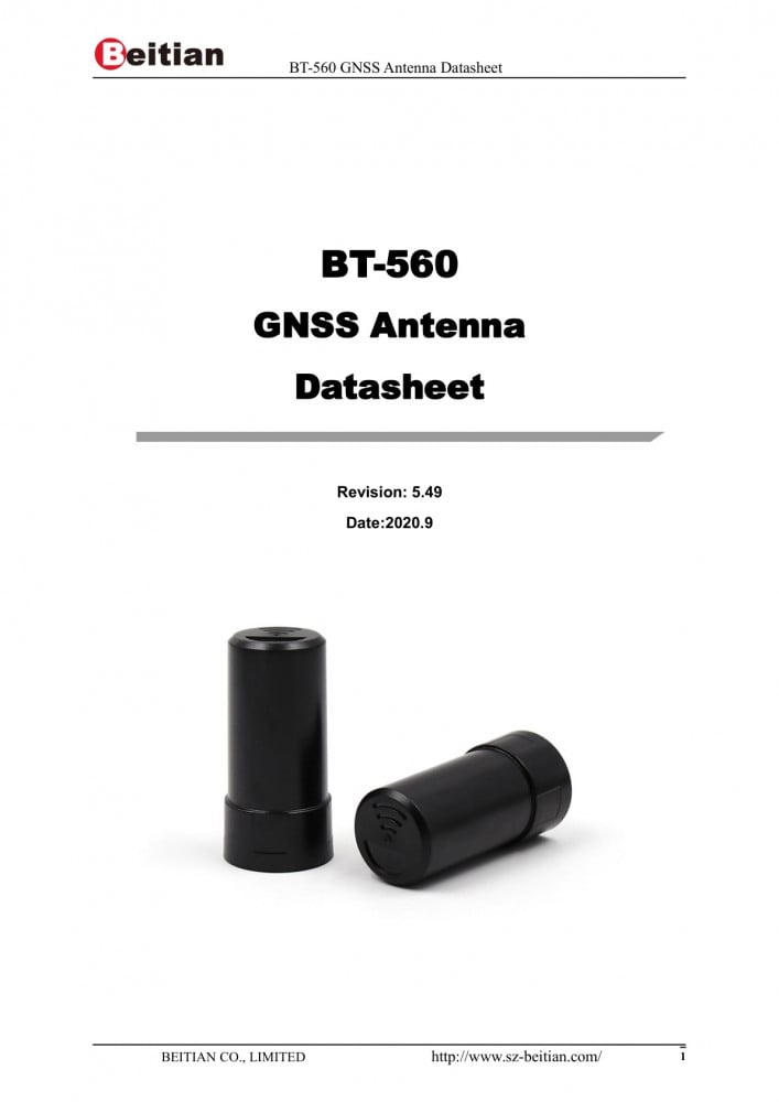 BT-560 GNSS antenna datasheet page 1