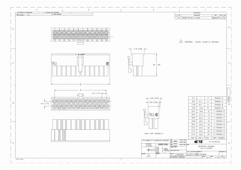TE Connectivity 794954-8 controlled drawing page 1