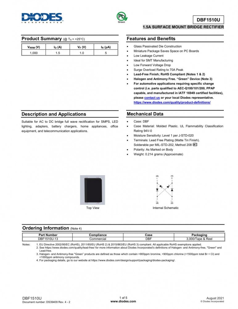 DBF1510U-13 datasheet page 1