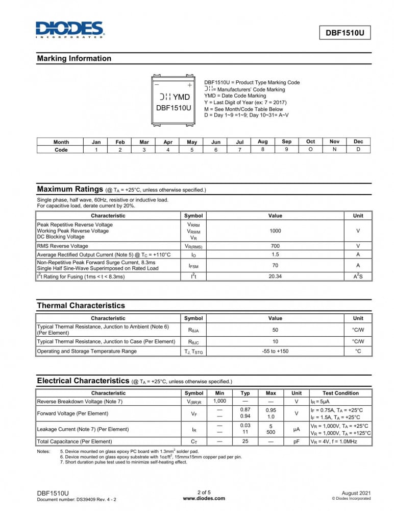 DBF1510U-13 datasheet page 2
