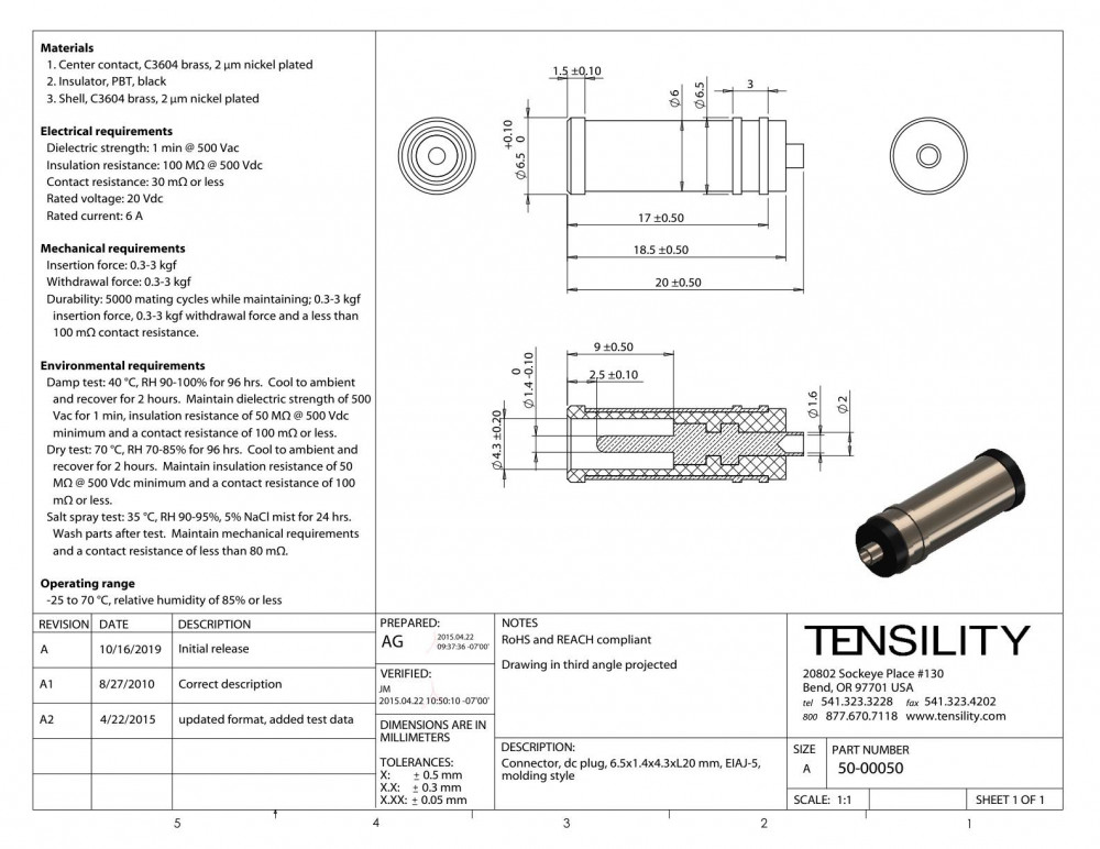 Tensility International 50-00050 product drawing