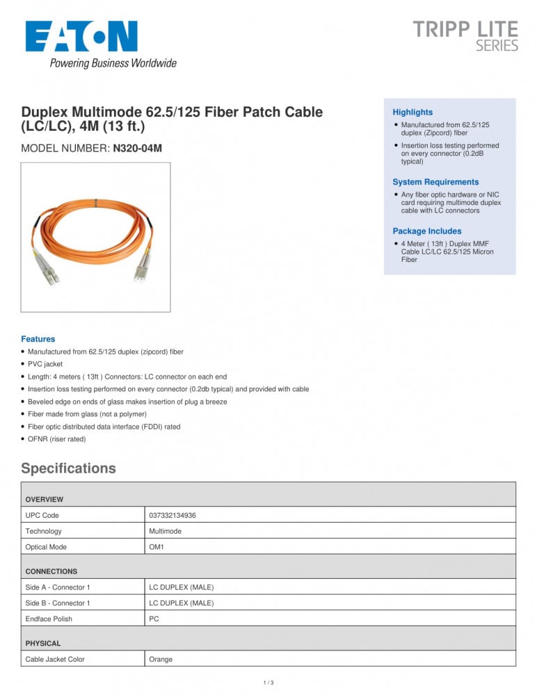 EATON N320-04M technical document page 1