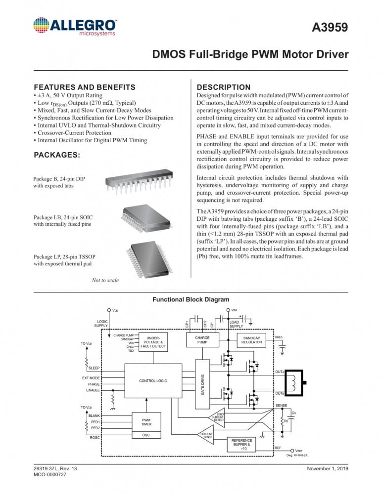 A3959 datasheet page 1