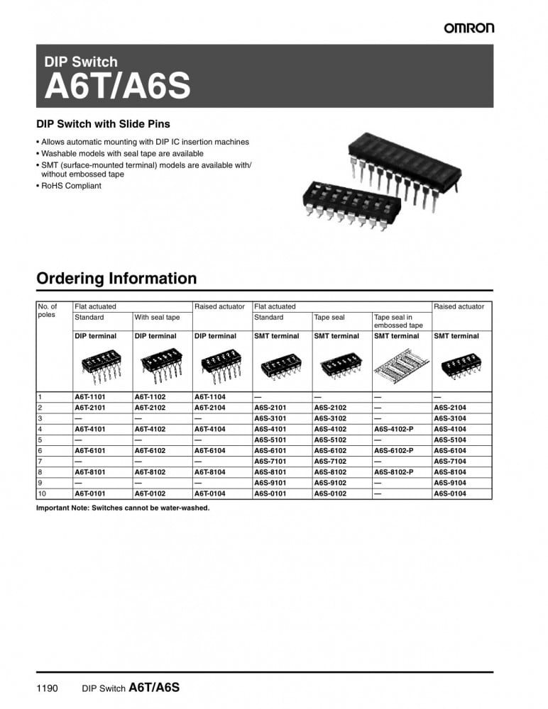 OMRON A6S series datasheet page 1