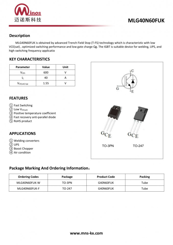 MLG40N60FUK datasheet page 1