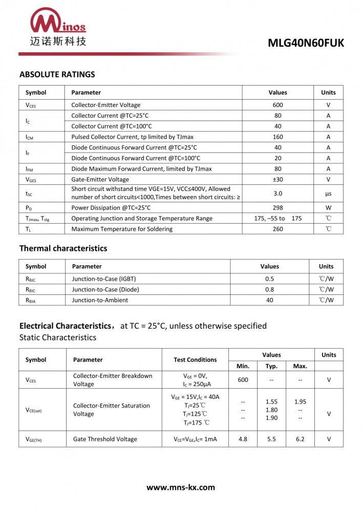 MLG40N60FUK datasheet page 2